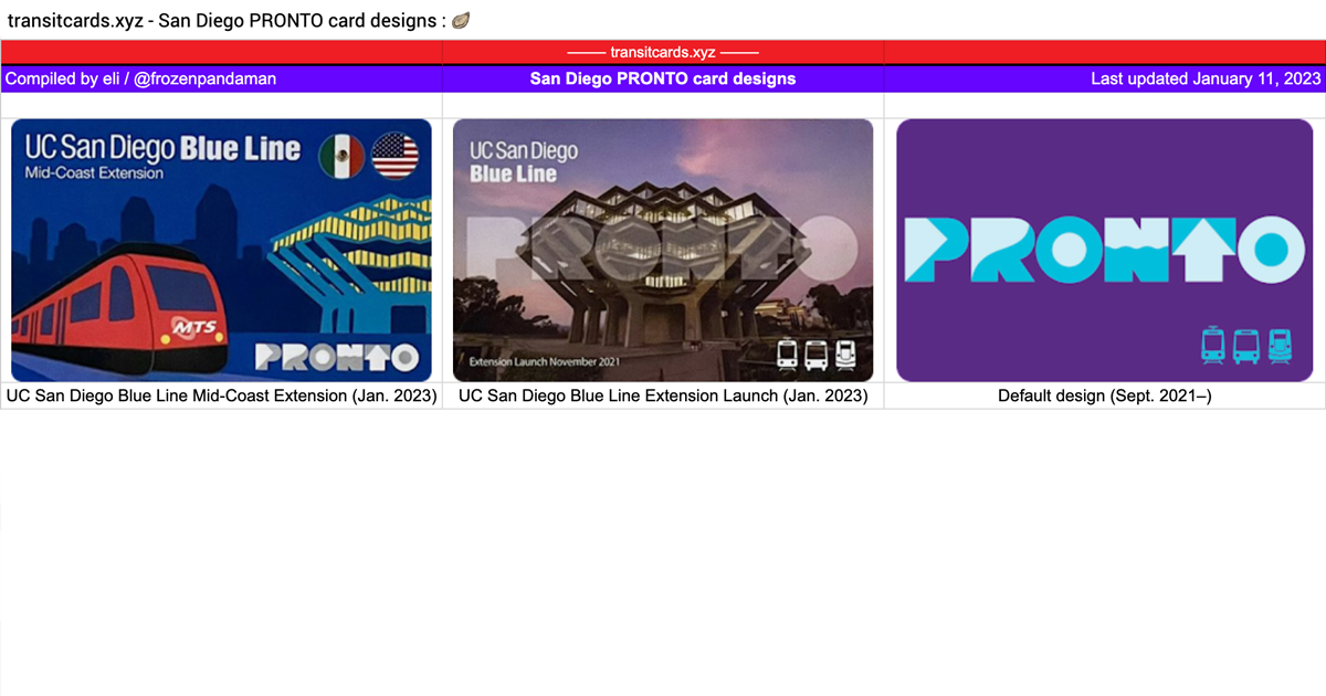 Limited edition & commemorative San Diego PRONTO card designs : transitcards.xyz